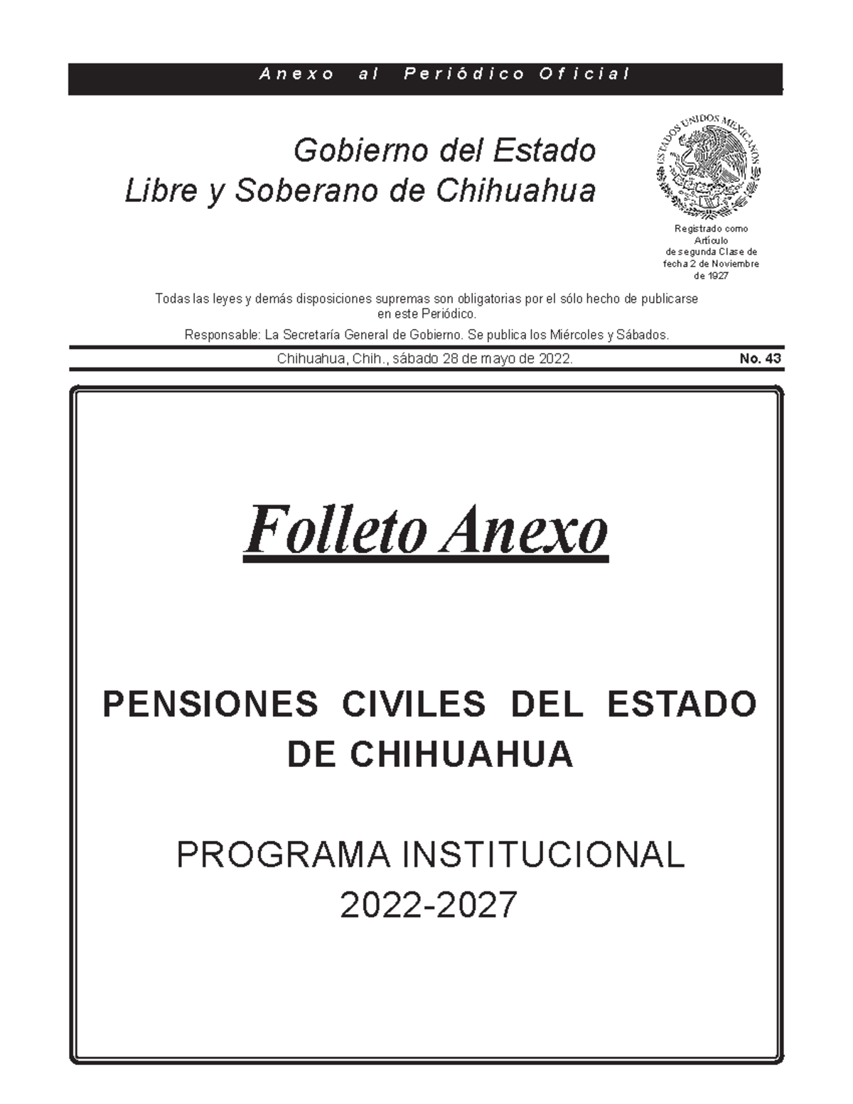 PCE Programa Institucional 2022-2027 - Sábado 28 de mayo de 2022. ANEXO AL PERIÓDICO OFICIAL 1 ...