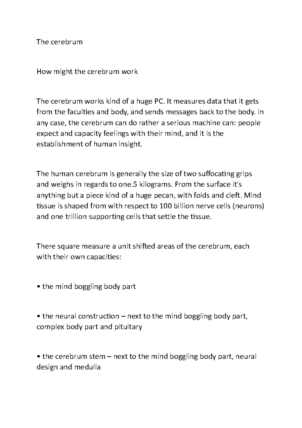 The brain - NOTES on GCSE - The cerebrum How might the cerebrum work ...