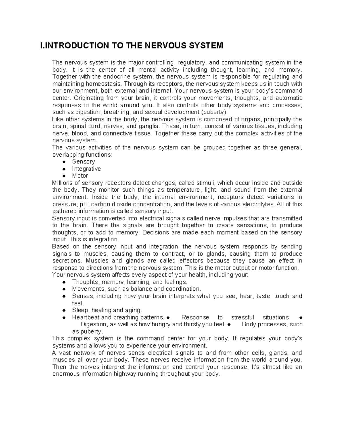 Nerv1 - First part of the Animal Nervous System - I TO THE NERVOUS ...