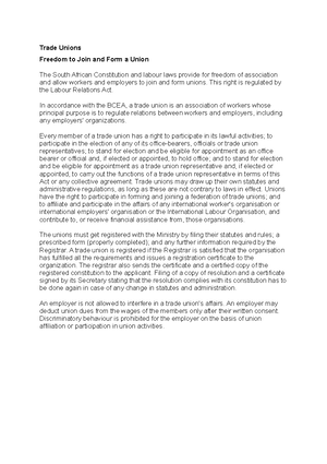 SA Labour Guide to Trade Unions - LABOUR LAW AND EMPLOYMENT MANUAL 2013 ...