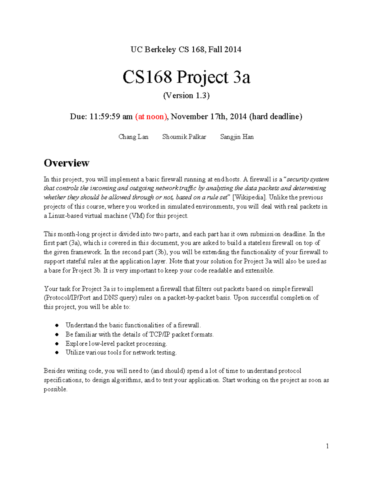 Cs168-firewall - Project 3 Building firewalls - UC Berkeley CS 168 ...