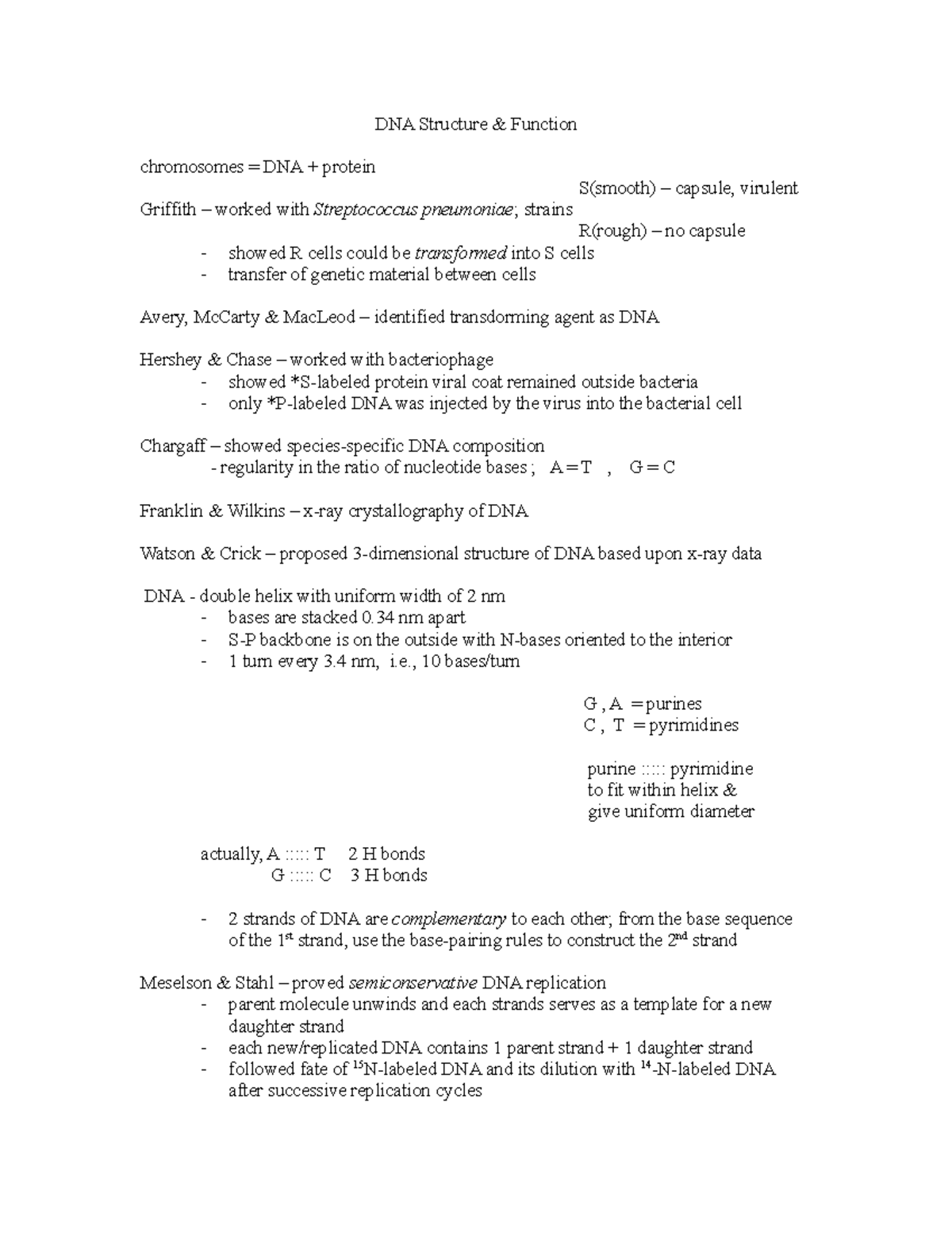 Genetics Review - Ann Findley - DNA Structure & Function chromosomes ...