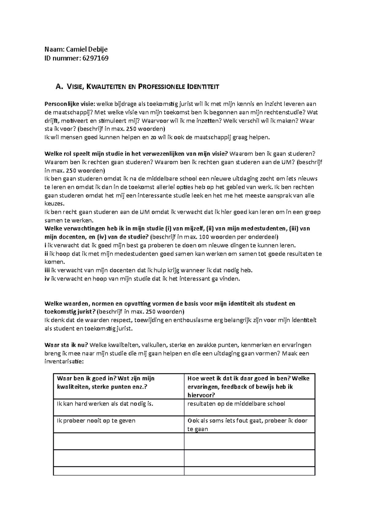 Sjabloon - Persoonlijk Ontwikkelplan - Naam: Camiel Debije ID nummer ...