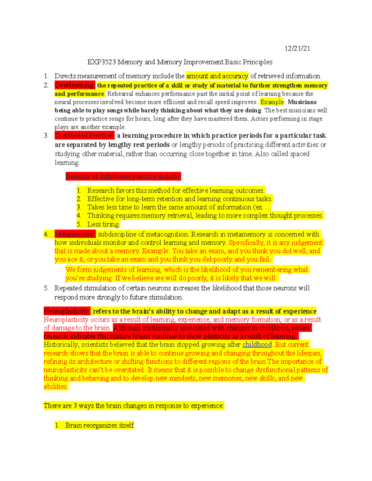 Memory And Memory Improvement Overlearning The Repeated Practice Of