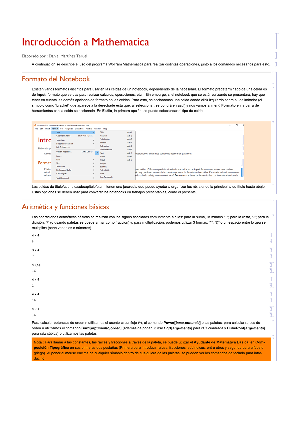 Introducción a Mathematica - Introducción a Mathematica Elaborado por : Daniel Martínez Teruel A ...