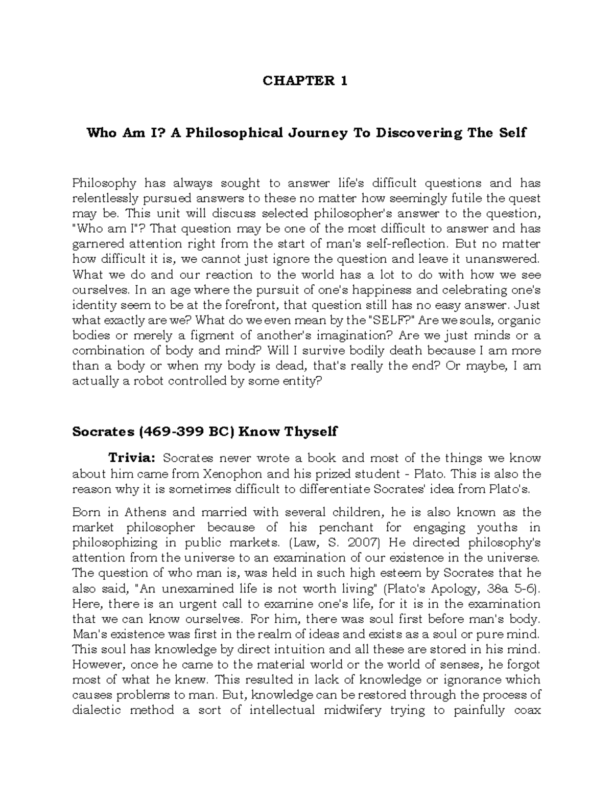 U.T - UTS reviewer - CHAPTER 1 Who Am I? A Philosophical Journey To ...