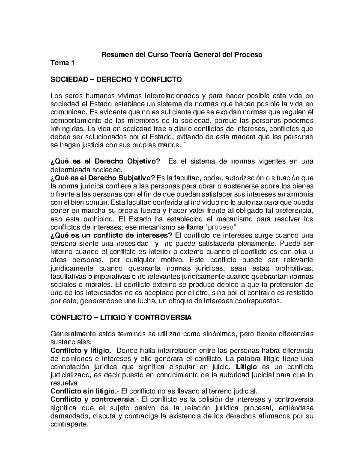 Resumen del Curso Teoría General del Proceso - Warning: TT: undefined ...