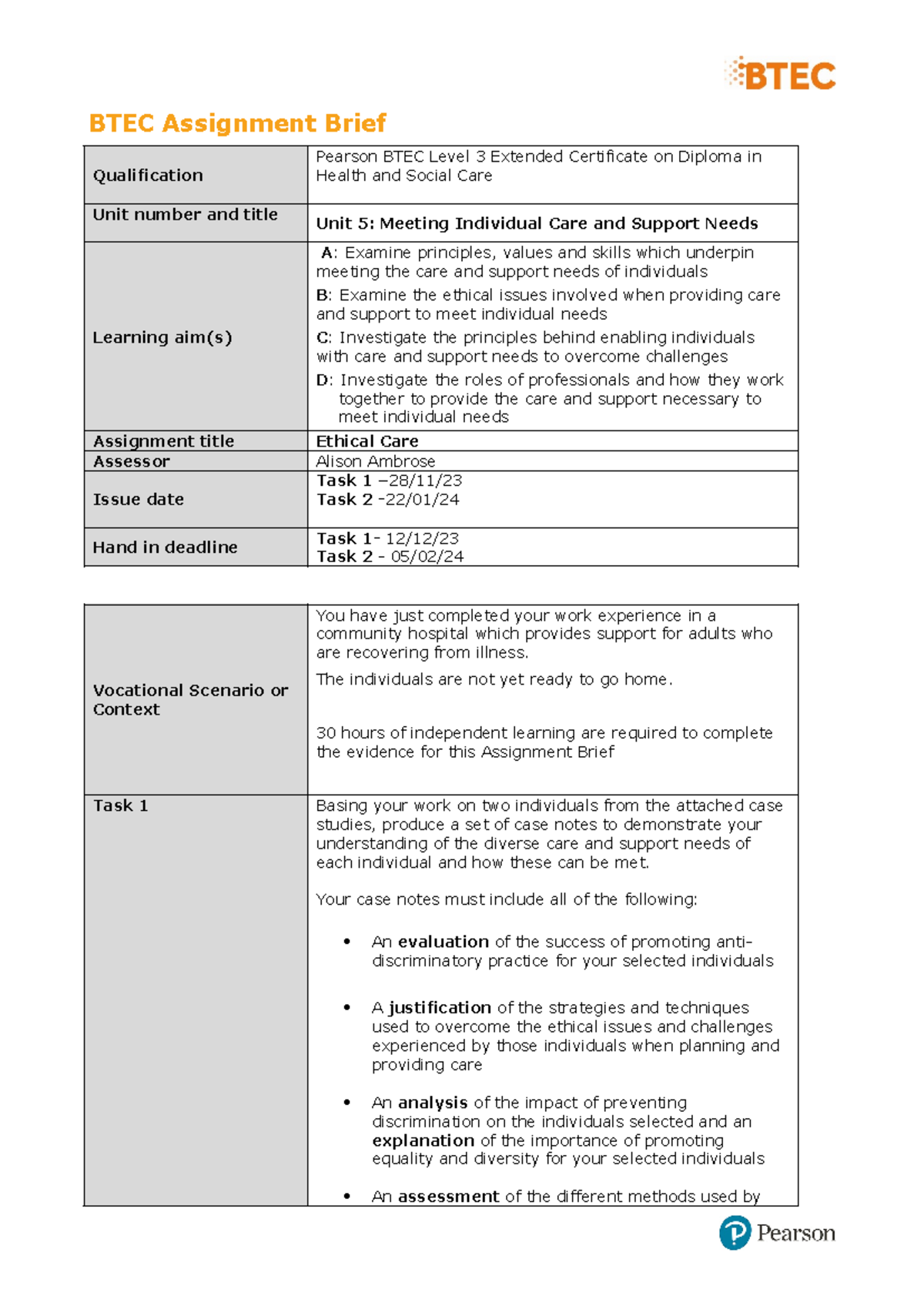 Assignment Brief Unit-5 Foundation Dip - BTEC Assignment Brief Qualification Pearson BTEC Level ...