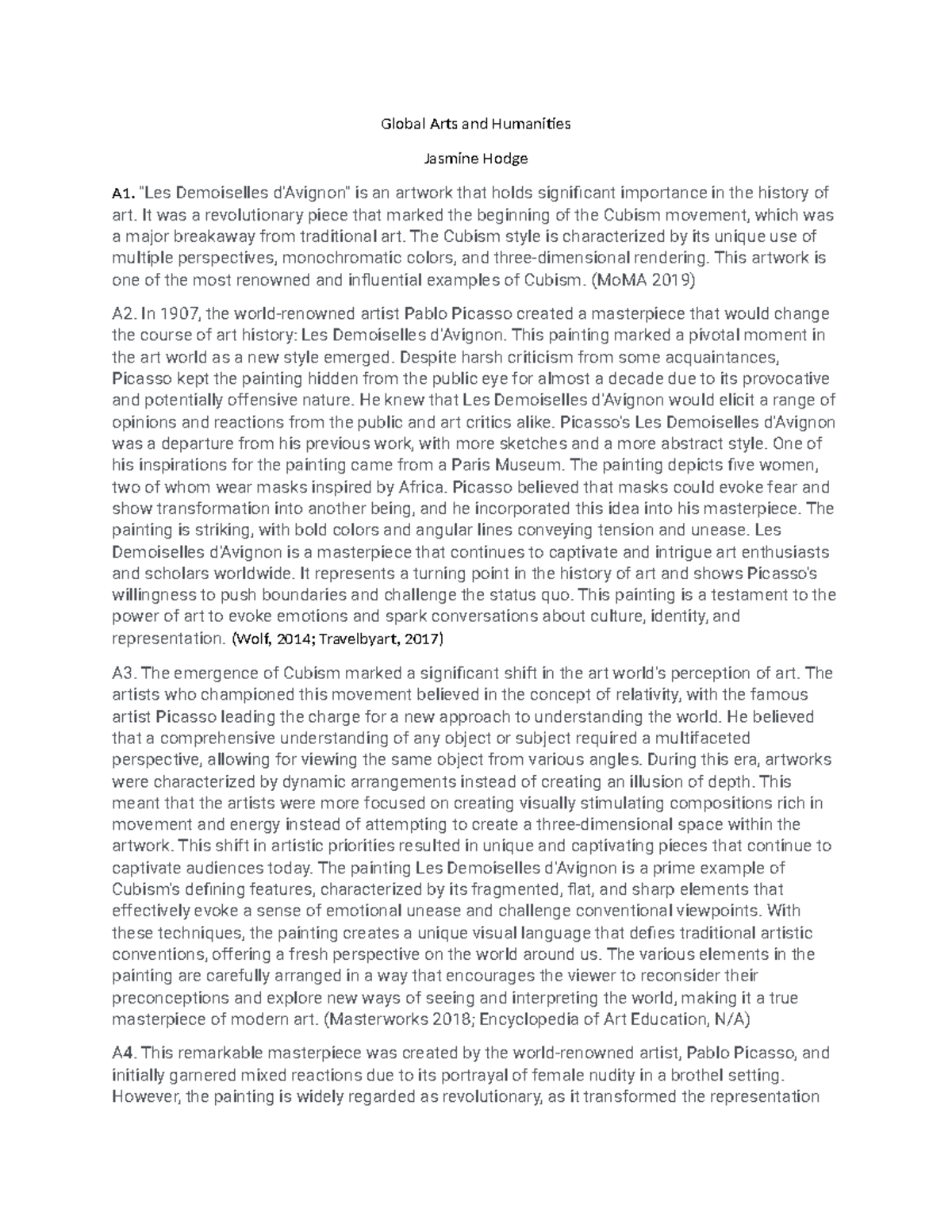 Global Arts and Humanities- Picasso and Samarra - Global Arts and ...