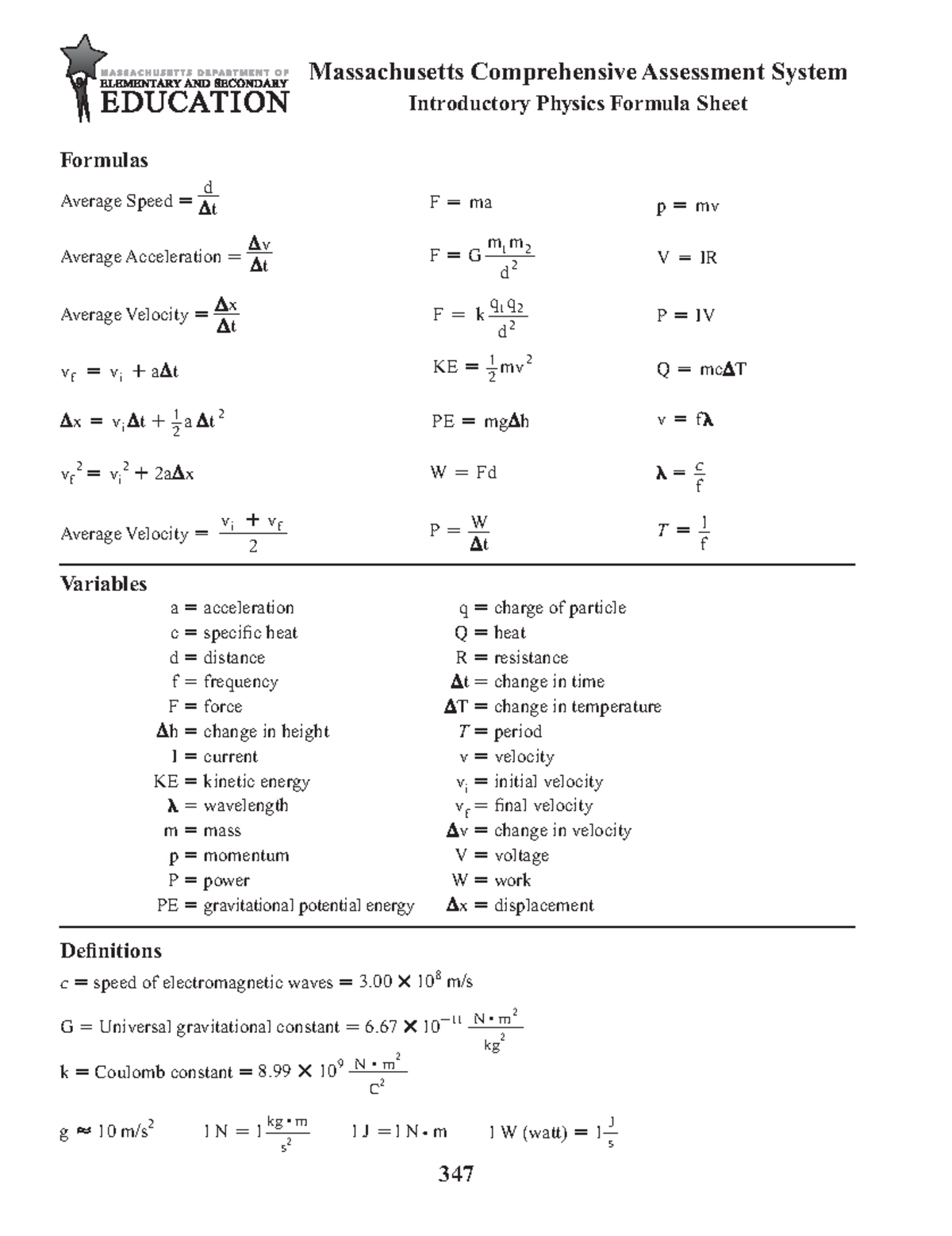 Phy-formula - These are important formulas needed for this PHY class ...