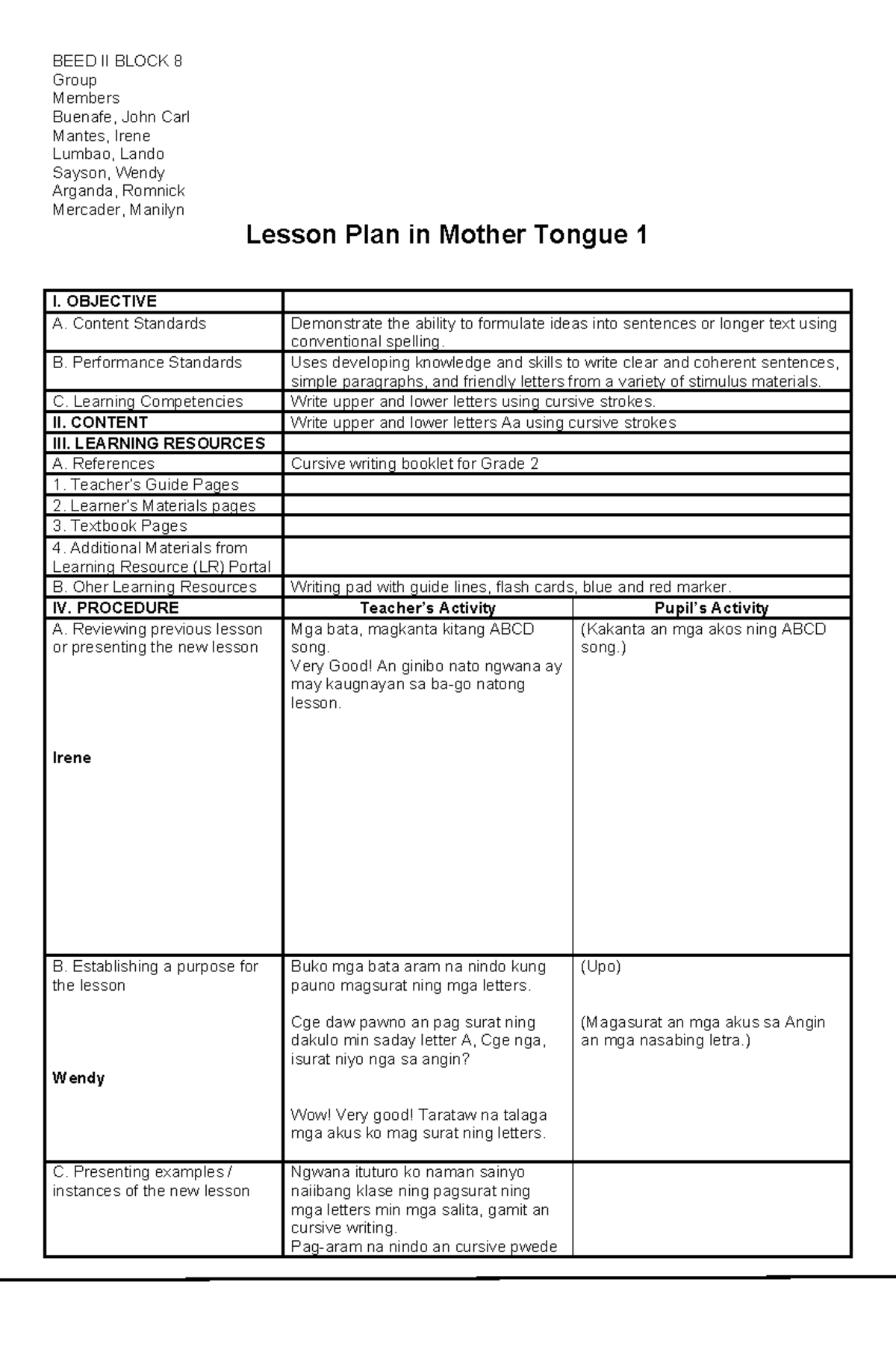 Lesson-Plan Mother-Tongue-Copy - Group Members Buenafe, John Carl ...