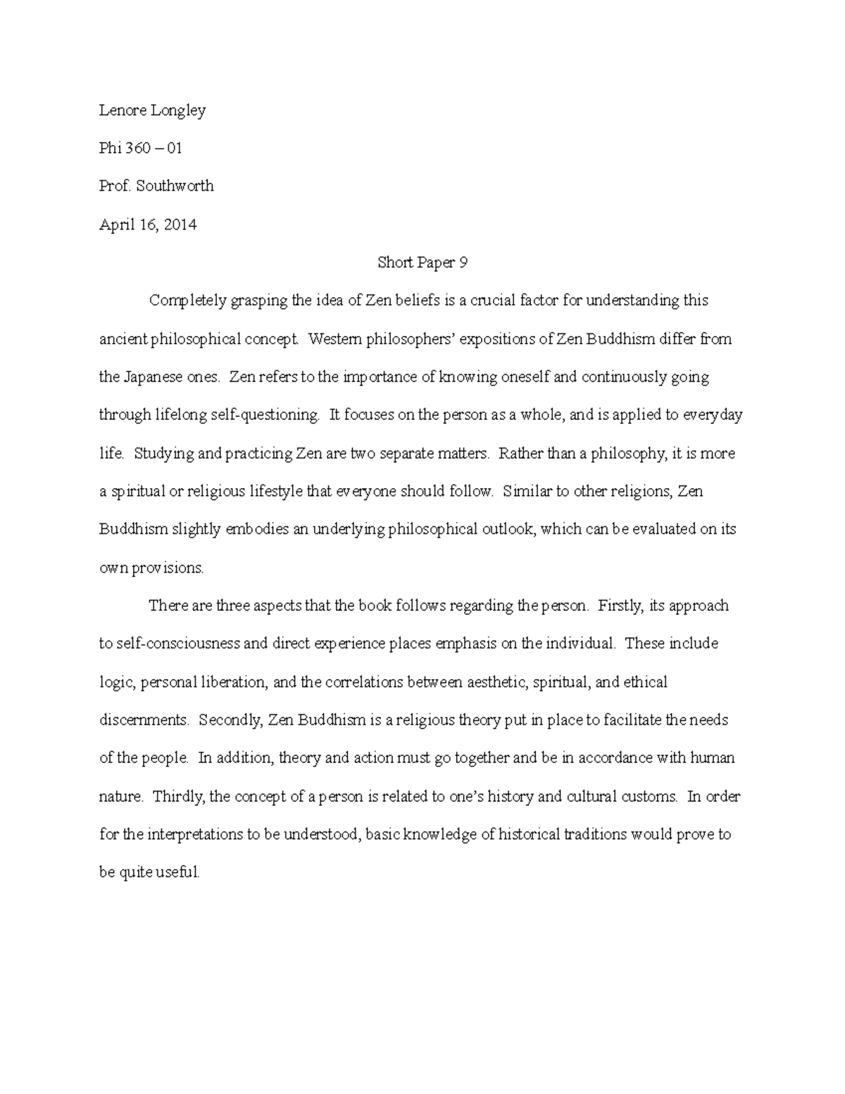 Short paper 9 - Summary - Lenore Longley Phi 360 – 01 Prof. Southworth ...
