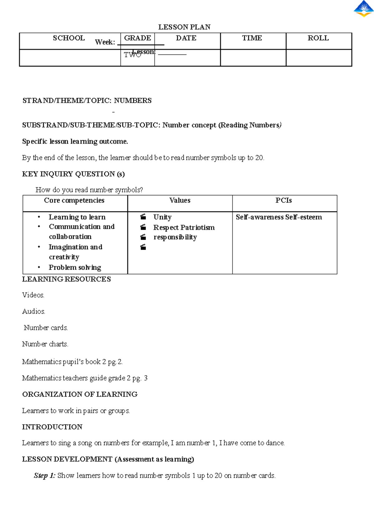 Grade 2lesson-plans-word-format - Business management - Studocu