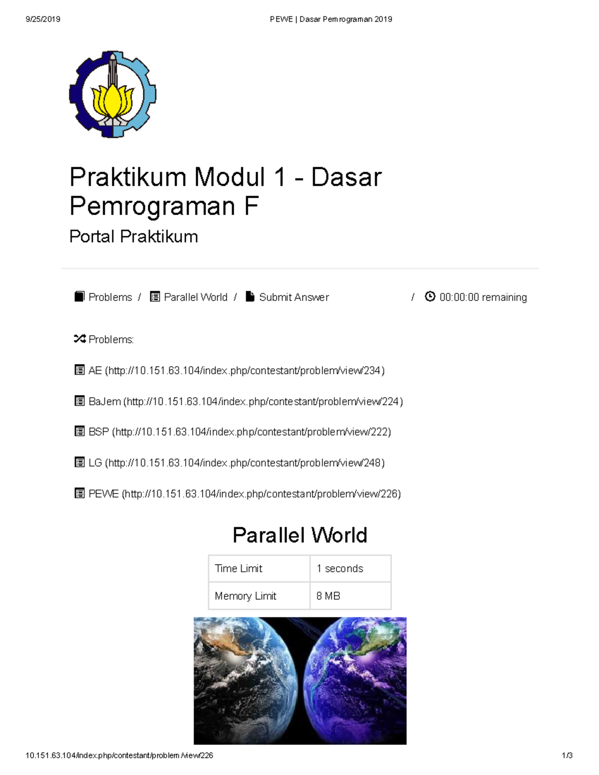 PEWE - Practical problem set called "PEWE" for the fundamental programming course. - 9/25/2019 ...