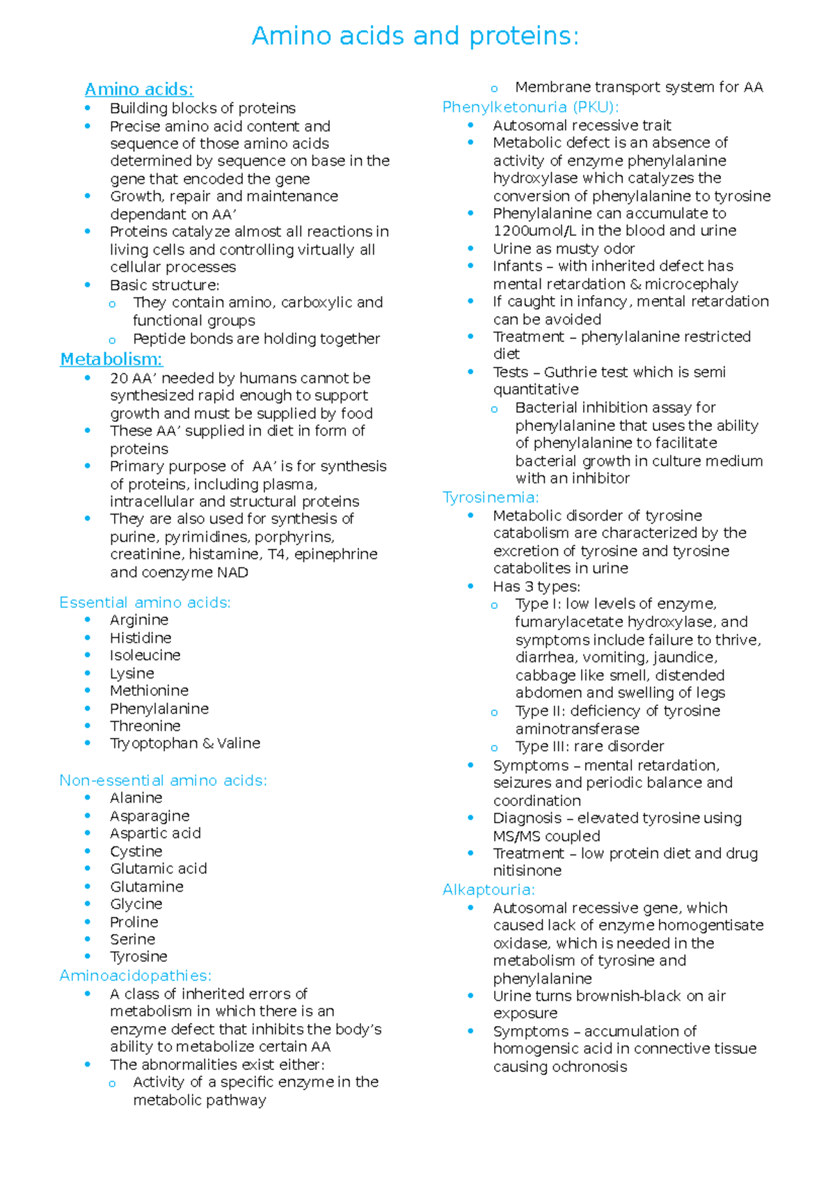 Chapter 11 summary - Summaries of Enzymes - Amino acids: Building ...