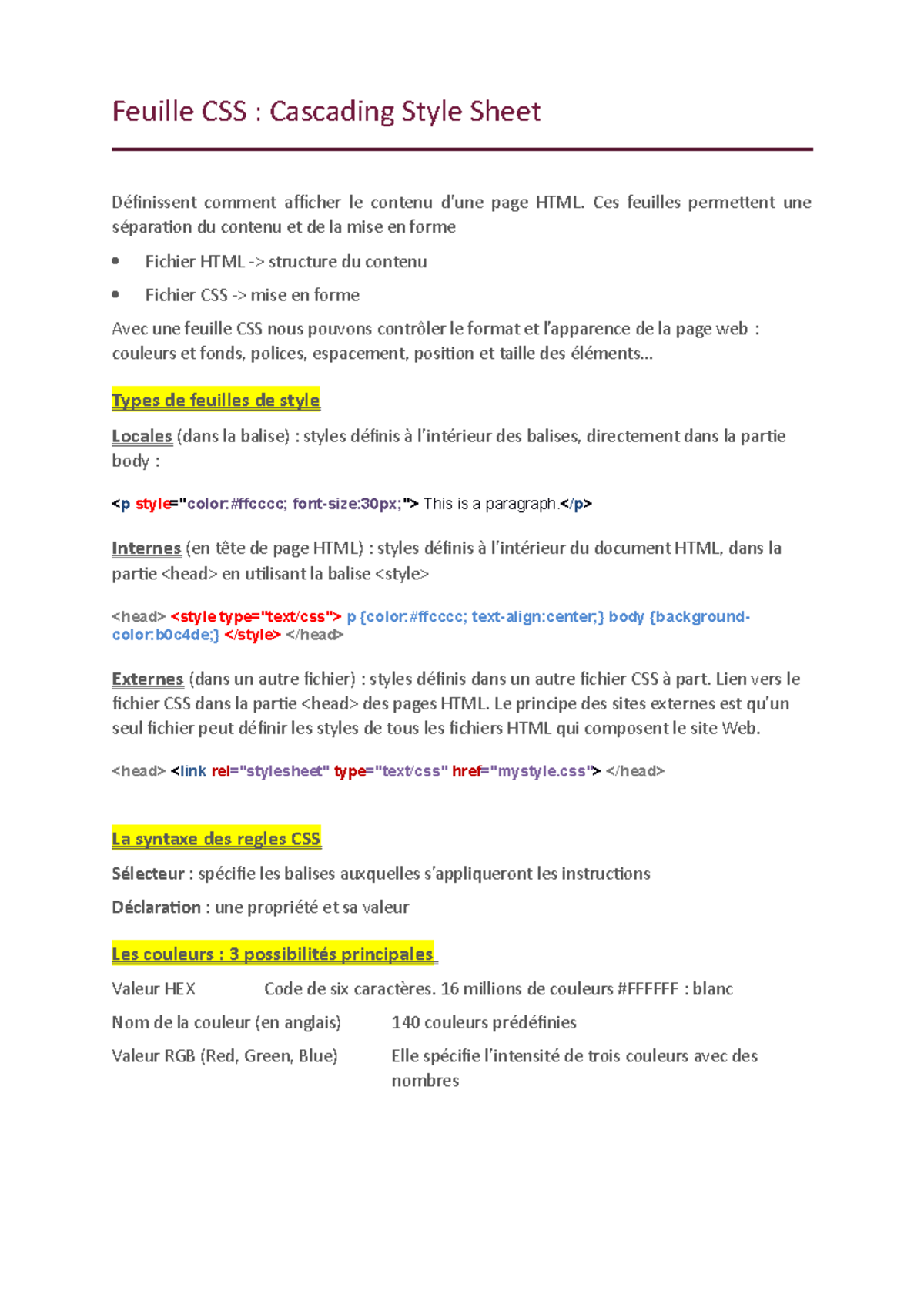 Feuille CSS - cours de Marianne Starlander - Feuille CSS : Cascading ...