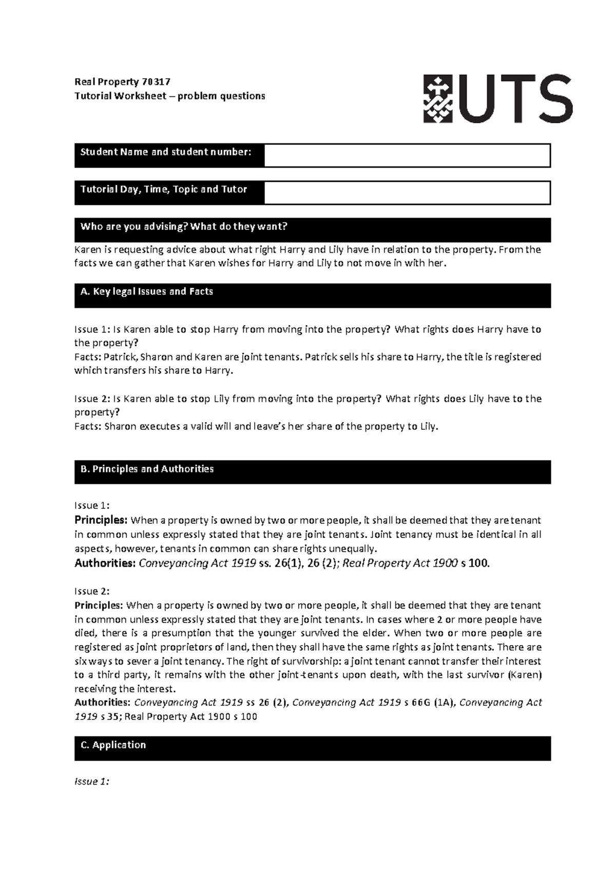 Tutorial Pre-Preparation Worksheet on Co-Ownership - Real Property ...