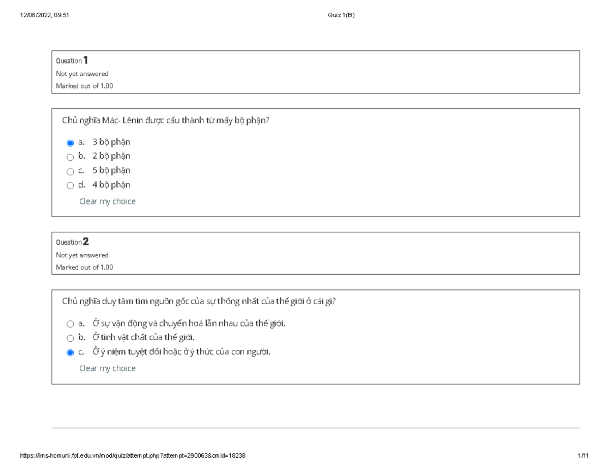 Quiz-1B - fpt - Question 1 Not yet answered Marked out of 1. Question 2 Not yet answered Marked ...