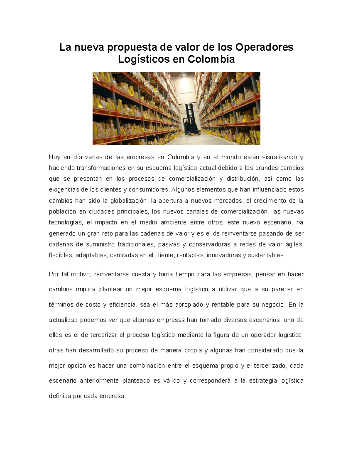 L2Valor de los Op. Log. Colombia - La nueva propuesta de valor de los ...