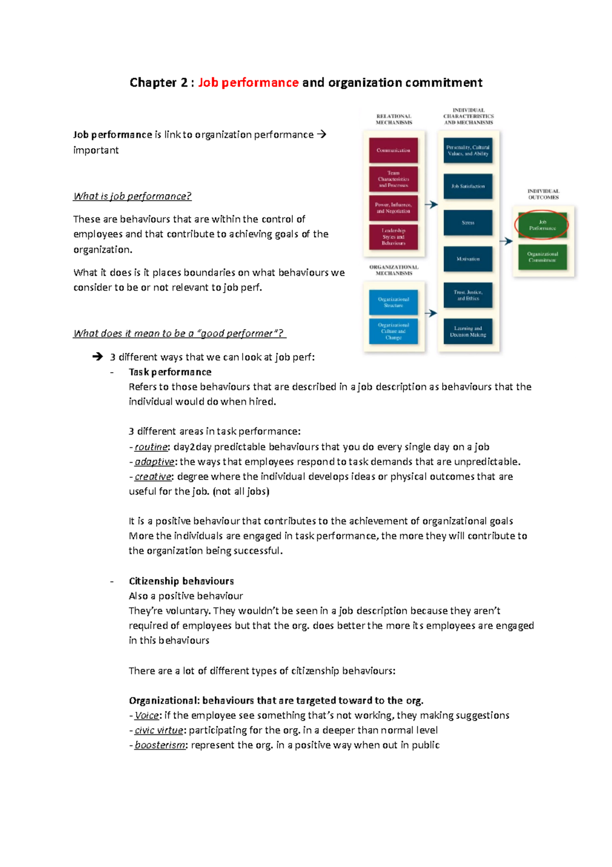 Chapter 2 - Chapter 2 : Job performance and organization commitment Job performance is link to ...