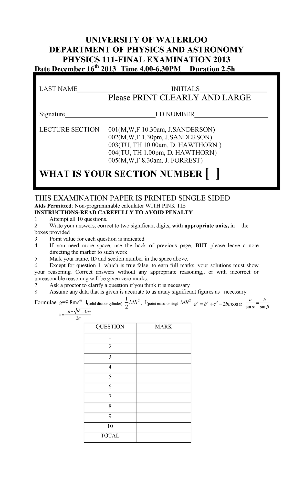 Final Exam 7 October Fall 2013, questions and answers - UNIVERSITY OF ...