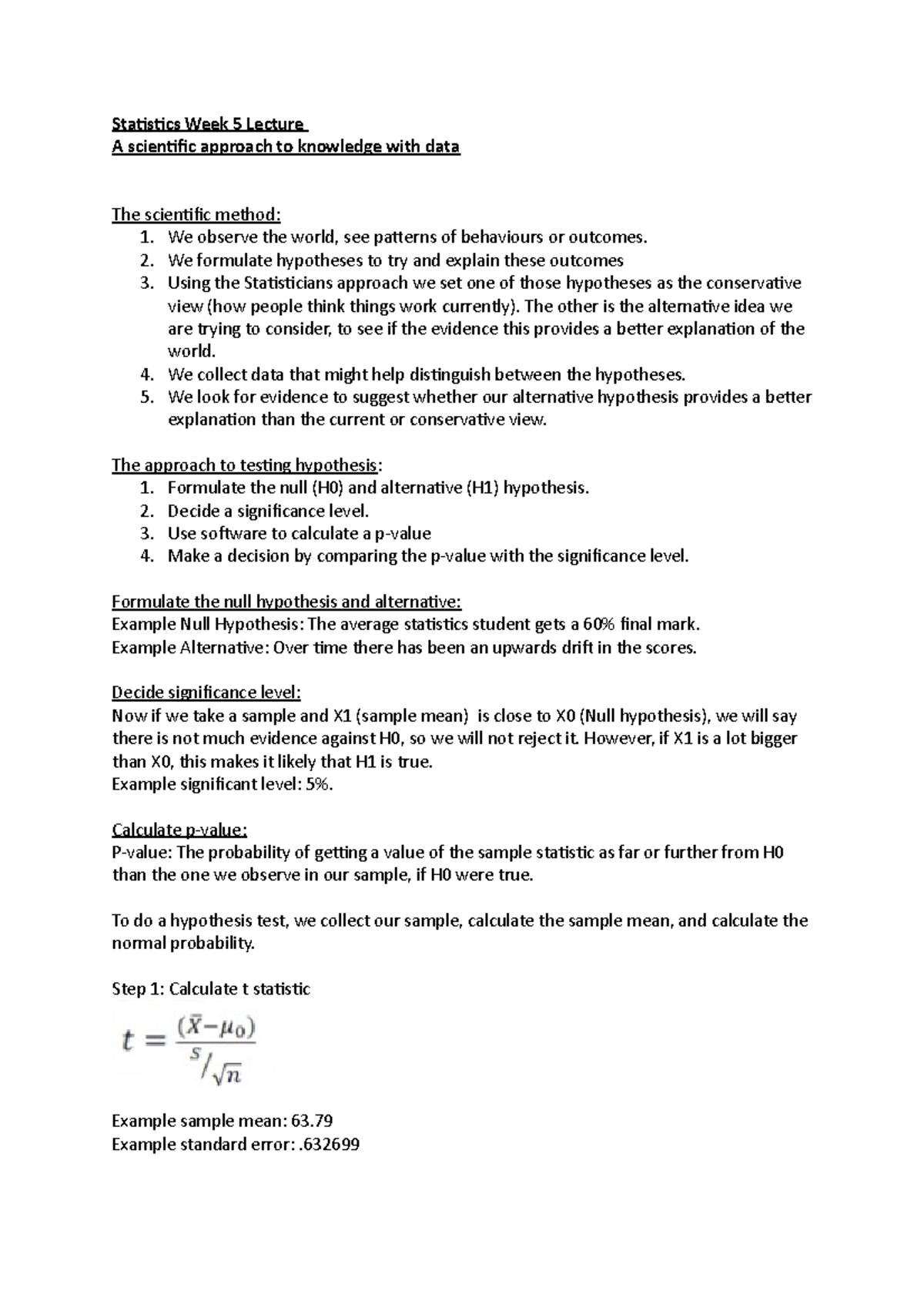 Statistics Week 5 Lecture - Statistics Week 5 Lecture A scientific ...