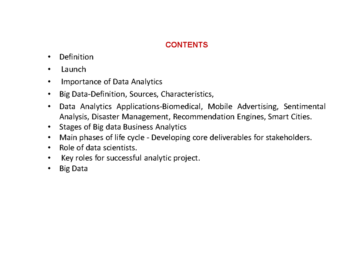 Foundation of Data Analytics Module-1 -2-15 - CONTENTS Definition ...