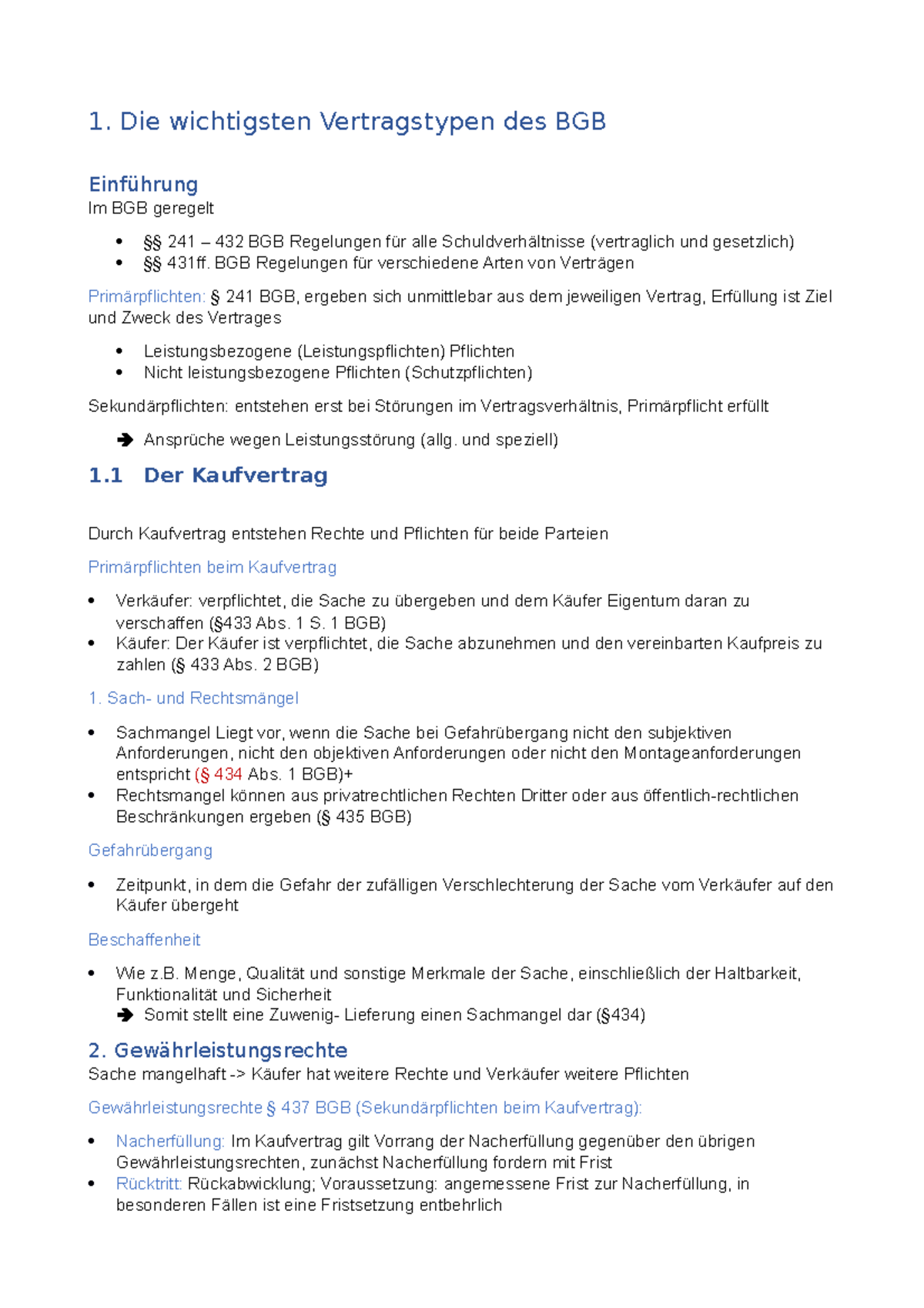 Recht 2 - Wintersemester - 1. Die wichtigsten Vertragstypen des BGB ...