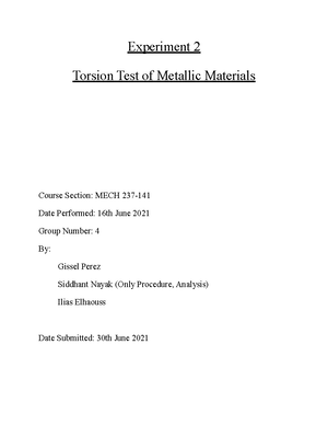MECH 237 - Exp 2 Lab Report - Experiment Compression Test Course ...