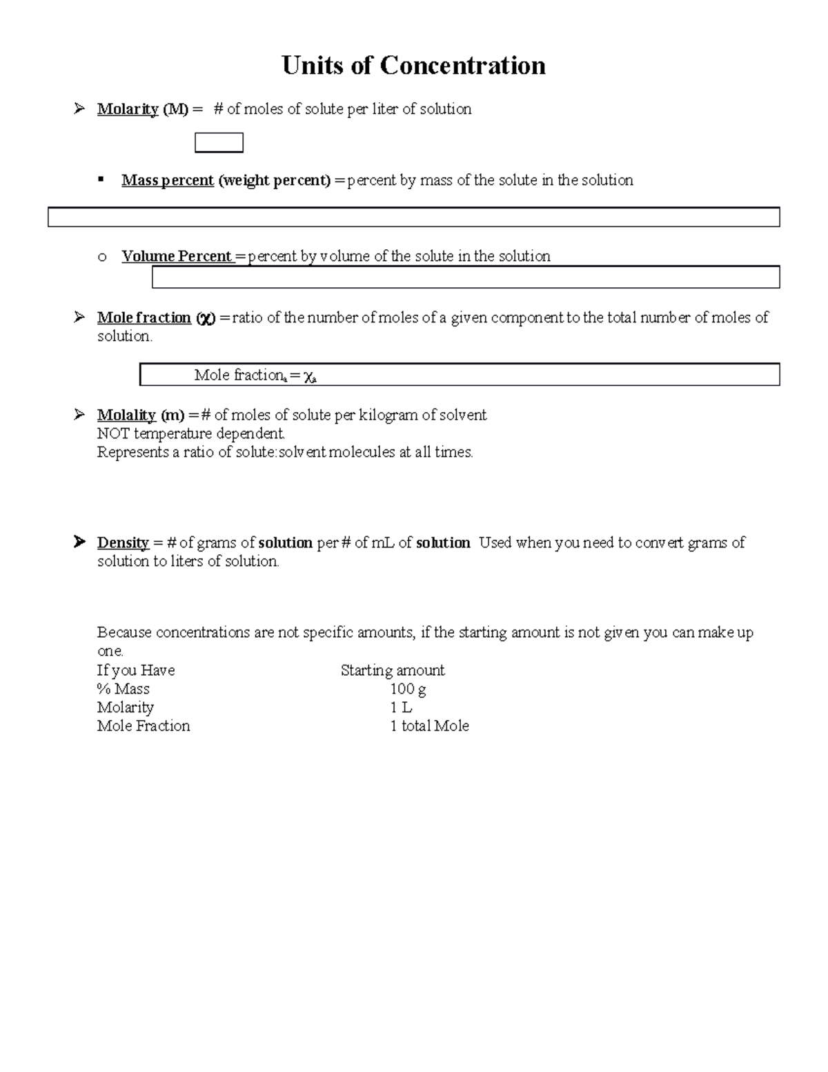 Units of Concentration Guidelines - Units of Concentration Molarity (M ...