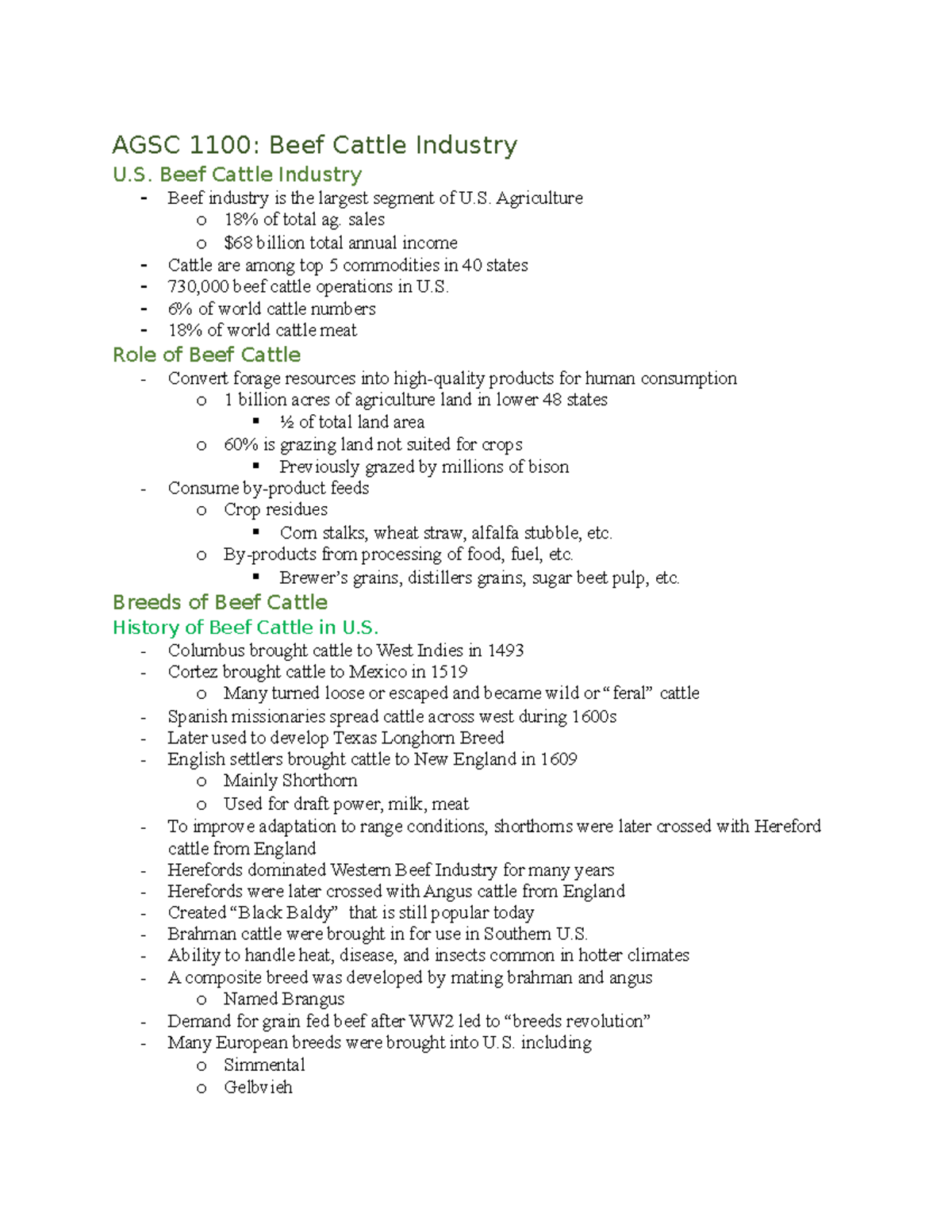 AGSC 1100: Beef Cattle Industry - AGSC 1100: Beef Cattle Industry U ...