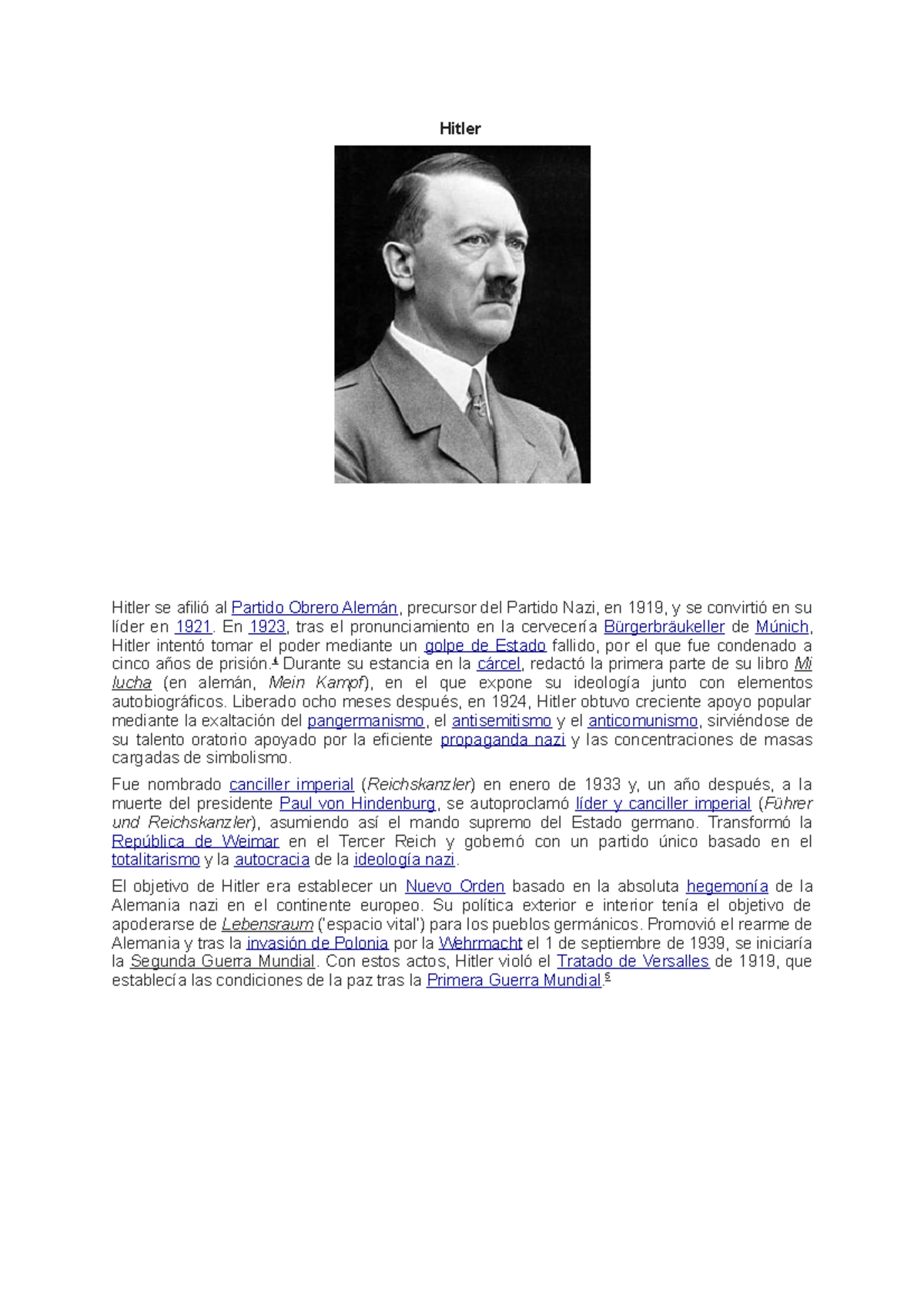 Hitler Biografia de vida y su trayecto politico - Hitler Hitler se ...