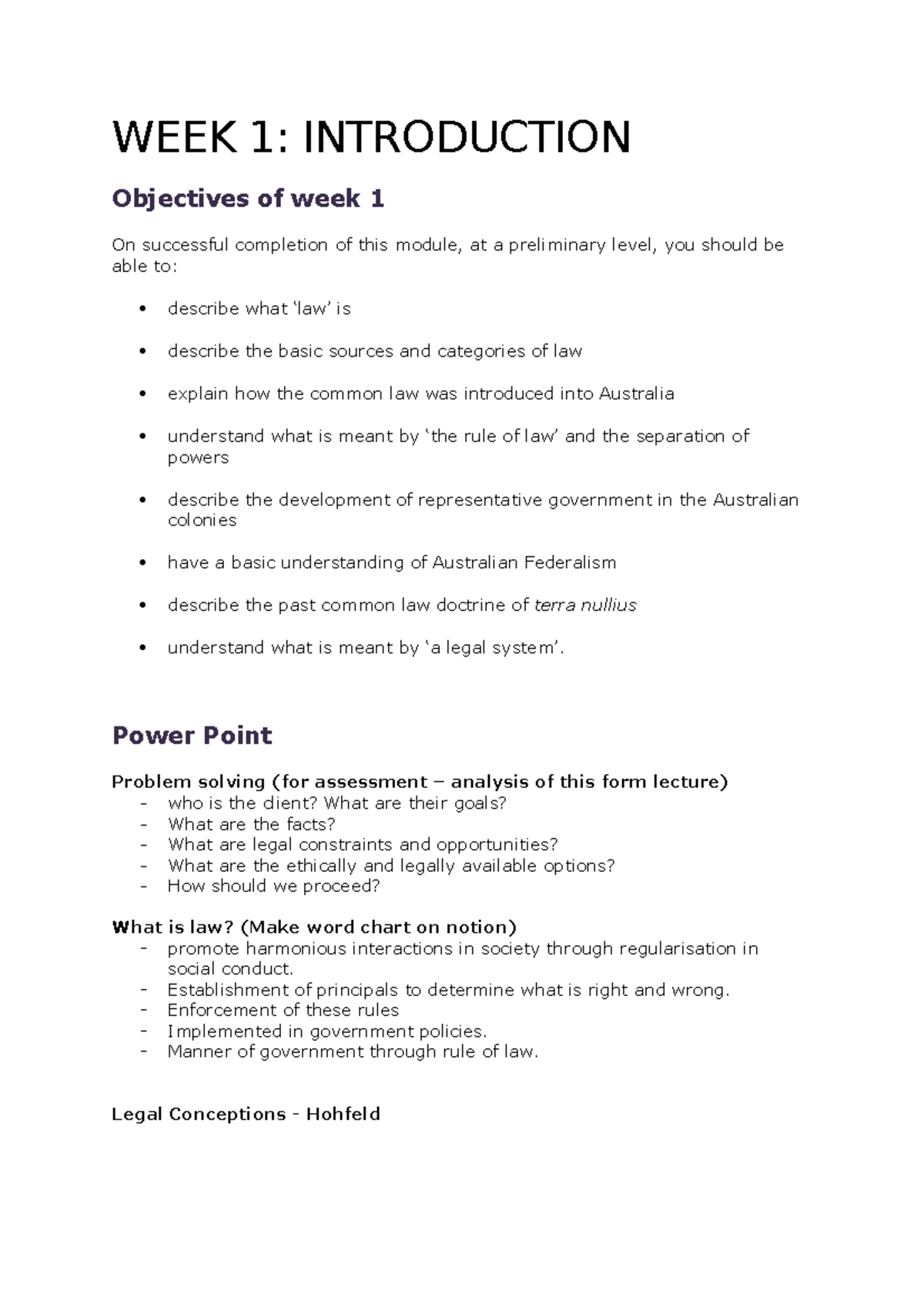 WEEK 1 - criminal law - WEEK 1: INTRODUCTION Objectives of week 1 On ...