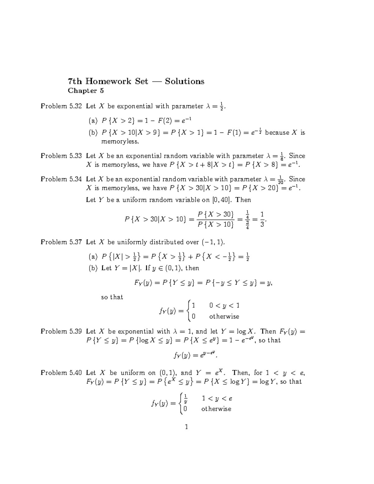MATH 461 HW 7 Solutions - 7th Homework Set — Solutions Chapter 5 ...