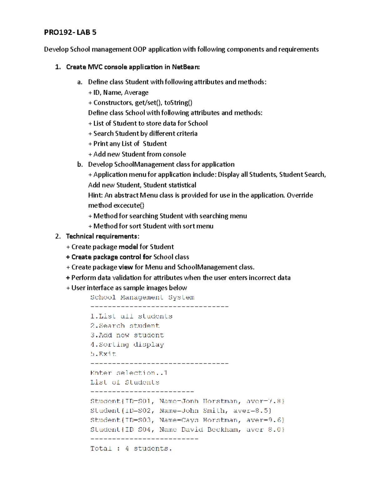 Lab5 Student Management System - PRO192- LAB 5 Develop School management OOP application with ...