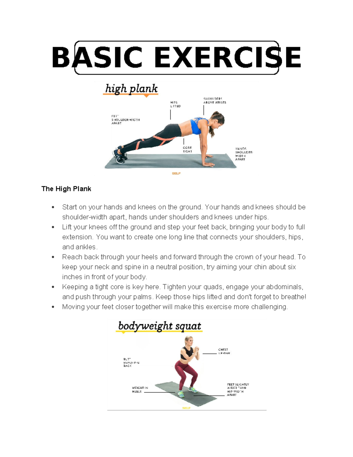 Basic Exercise - mndskmg - BASIC EXERCISE The High Plank Start on your ...