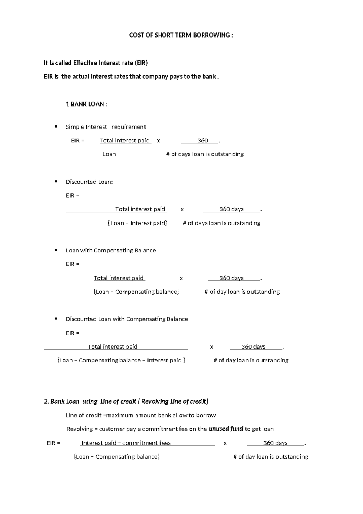 Short TERM Financing Formula - COST OF SHORT TERM BORROWING : It is ...