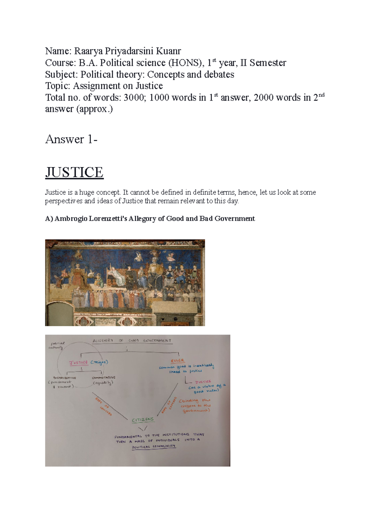 Pol theory justice assignment - Name: Raarya Priyadarsini Kuanr Course ...