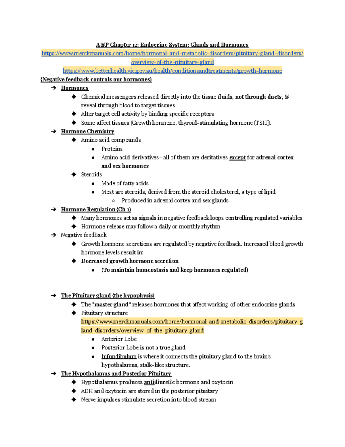 A&P Chapter 12; Endocrine System; Glands and Hormones - A&P Chapter 12 ...