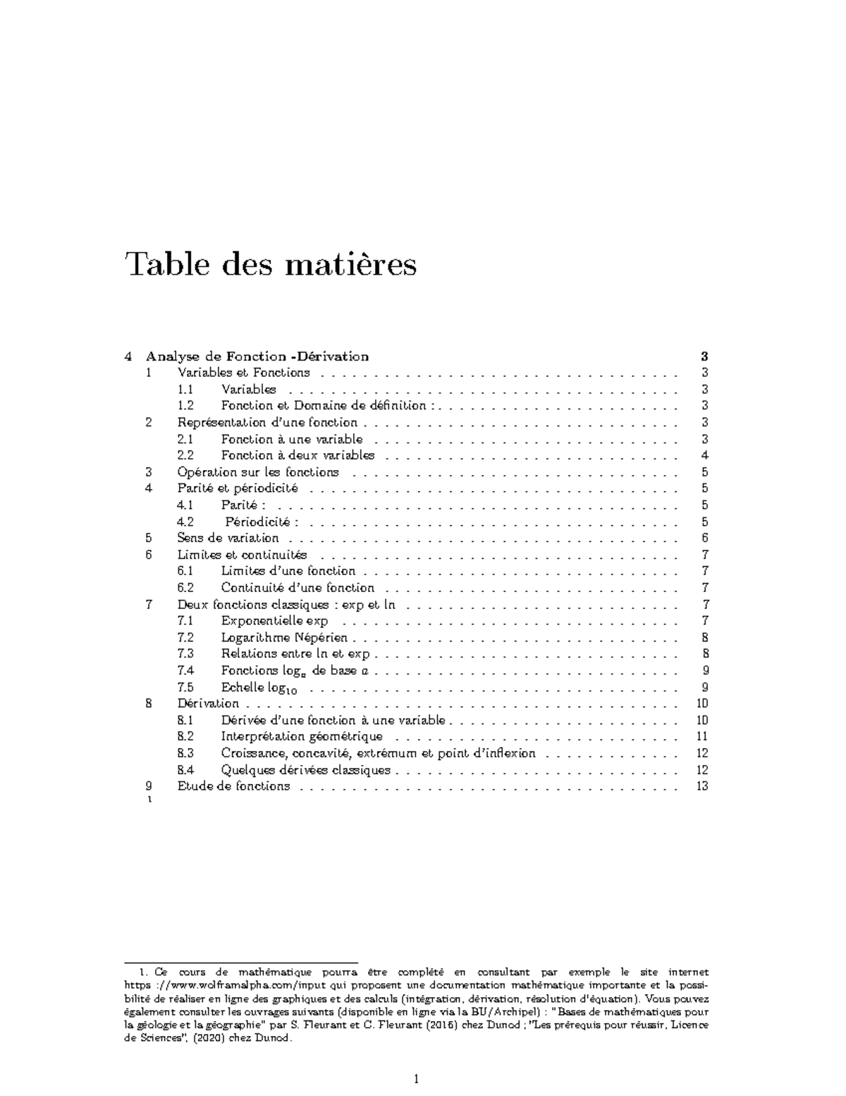 Chapitre 4. Analyse de fonction et dérivation - Mathématiques SDT - UPS - Studocu