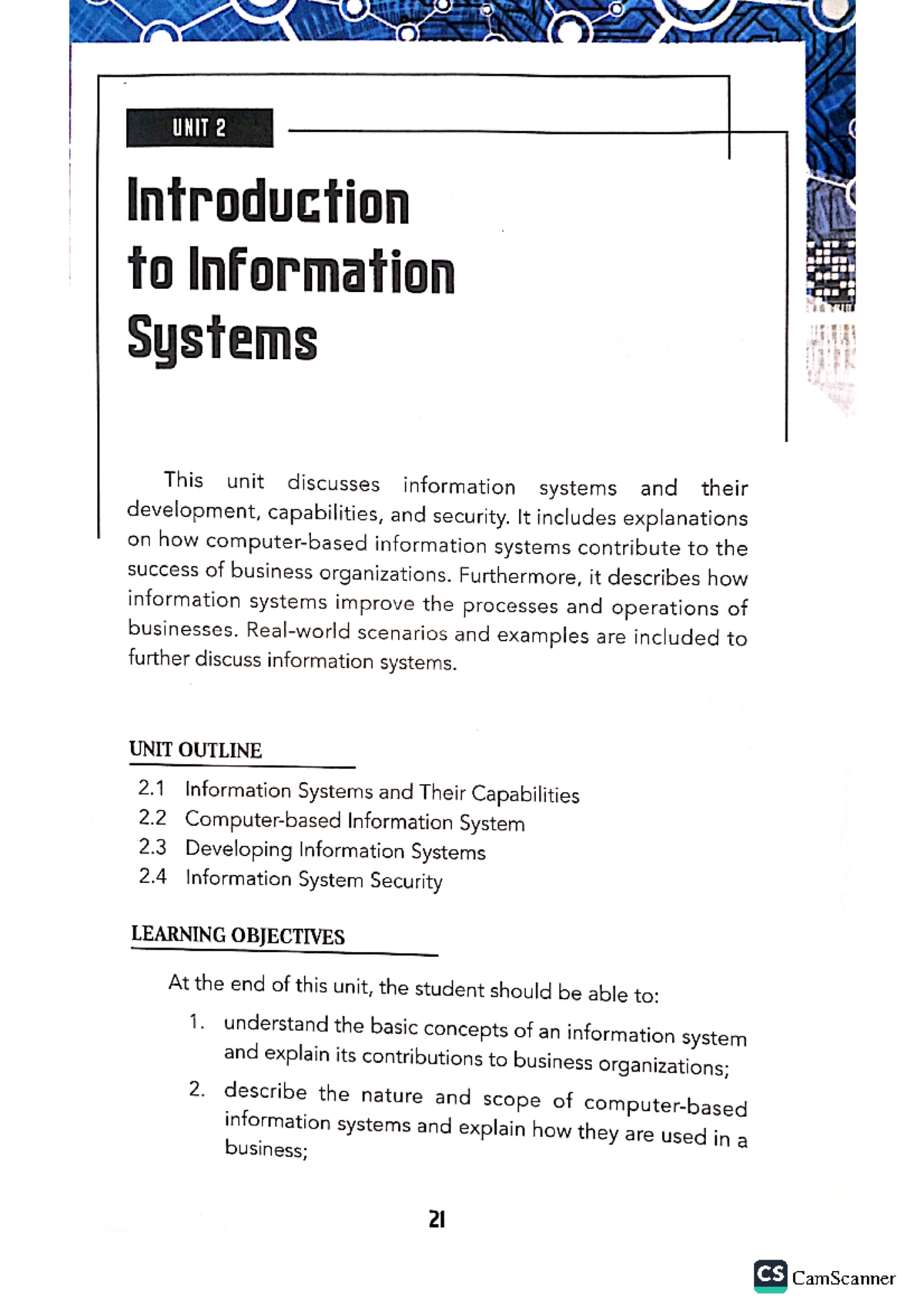 IT App Chapter 2 - UNIT 2 Introduction to Information Systems This unit ...