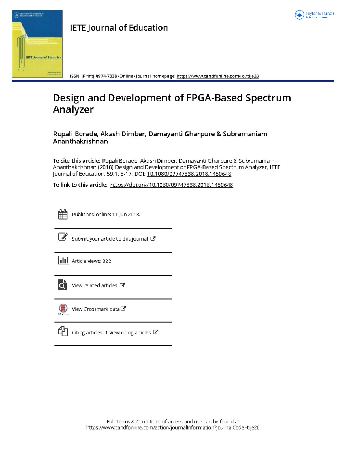 Design and Development of FPGA-Based Spectrum Analyzer - 1080/09747338. To link to this article ...