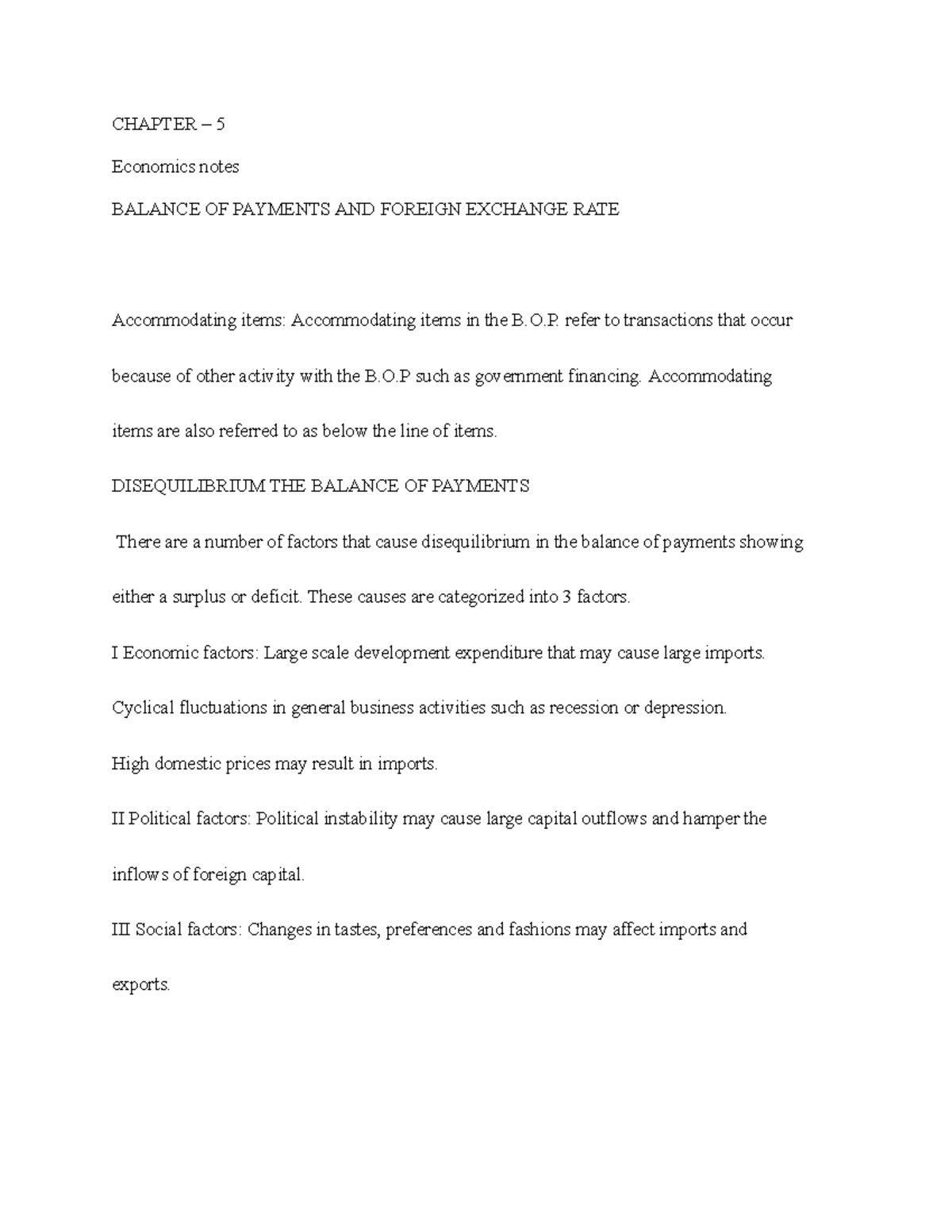 Chapter – 5 Economics Notes 6 - CHAPTER – 5 Economics notes BALANCE OF ...