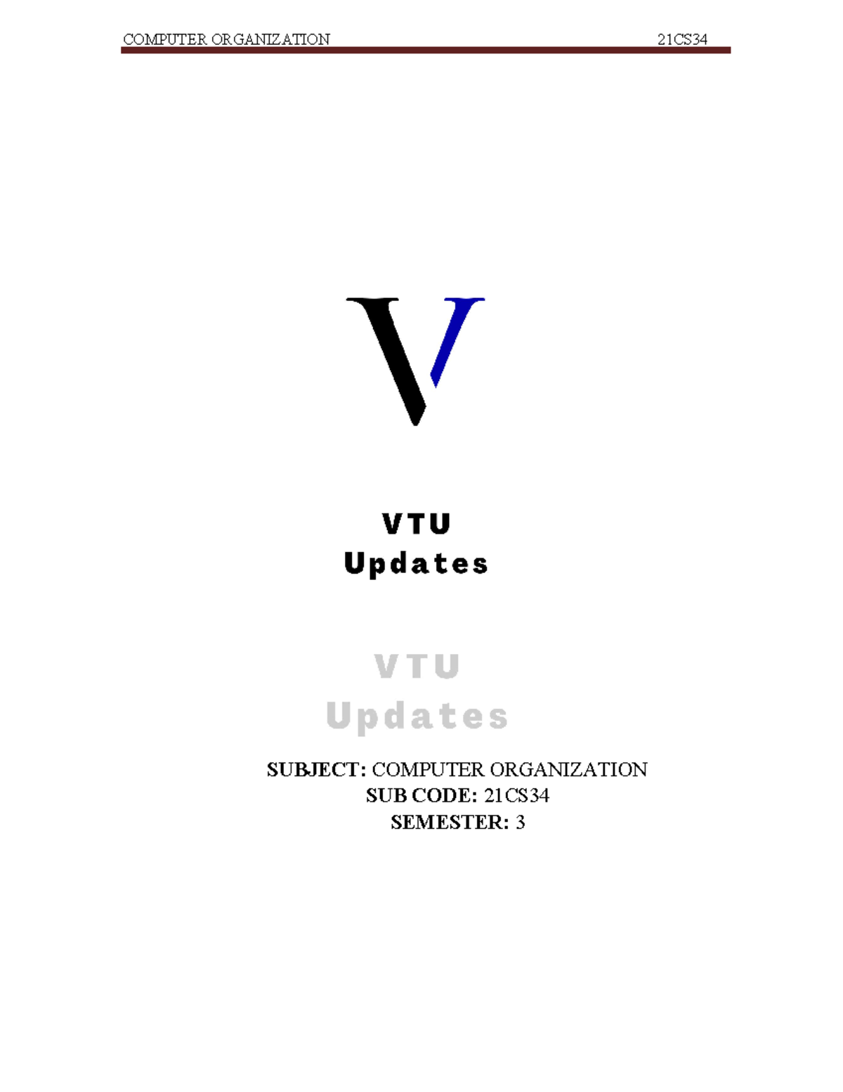 Vtu Computer Organization 21cs Subject Computer Organization Sub Code 21cs Semester 3 