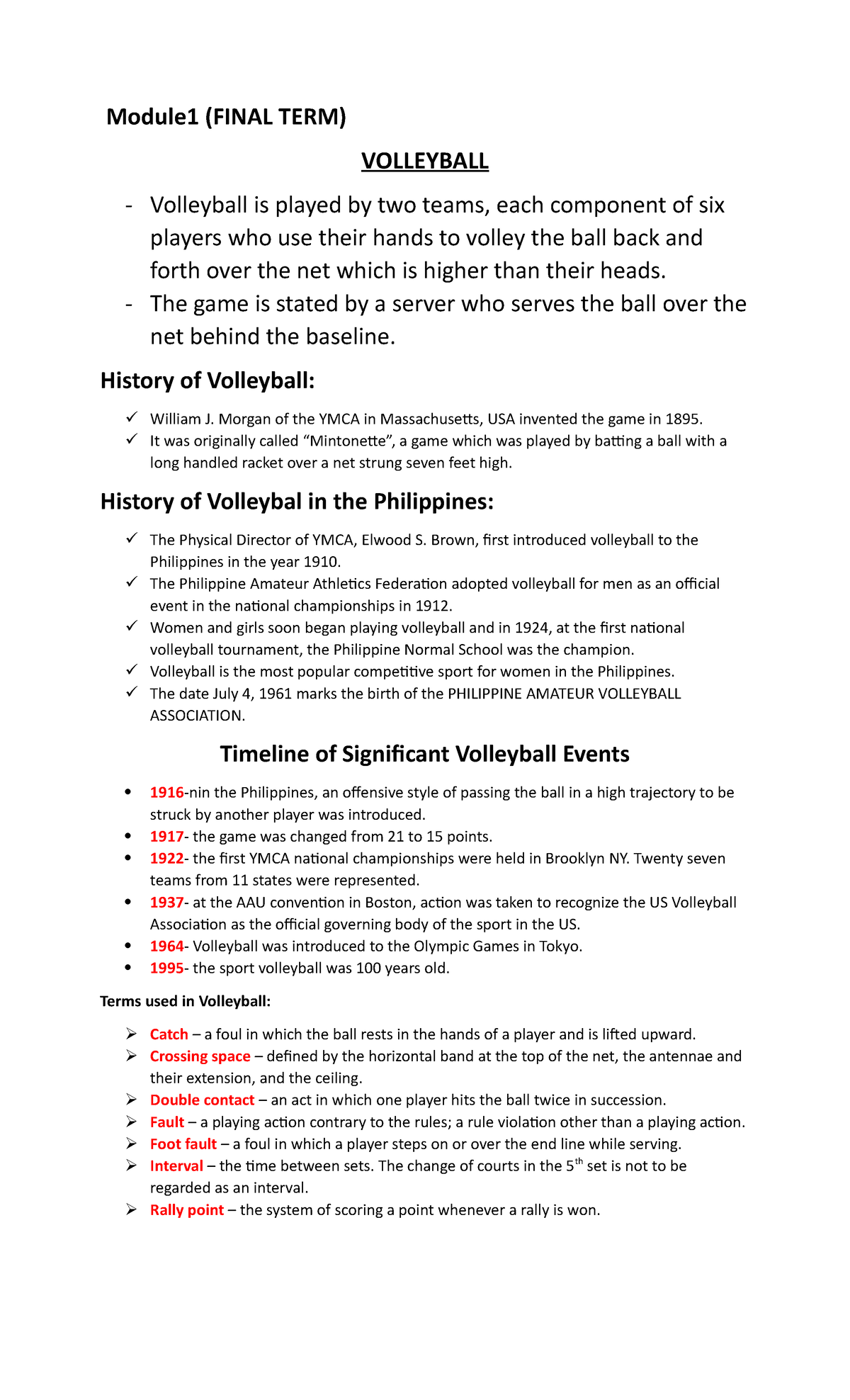 Volley BALL MODULE - Module1 (FINAL TERM) VOLLEYBALL - Volleyball is ...