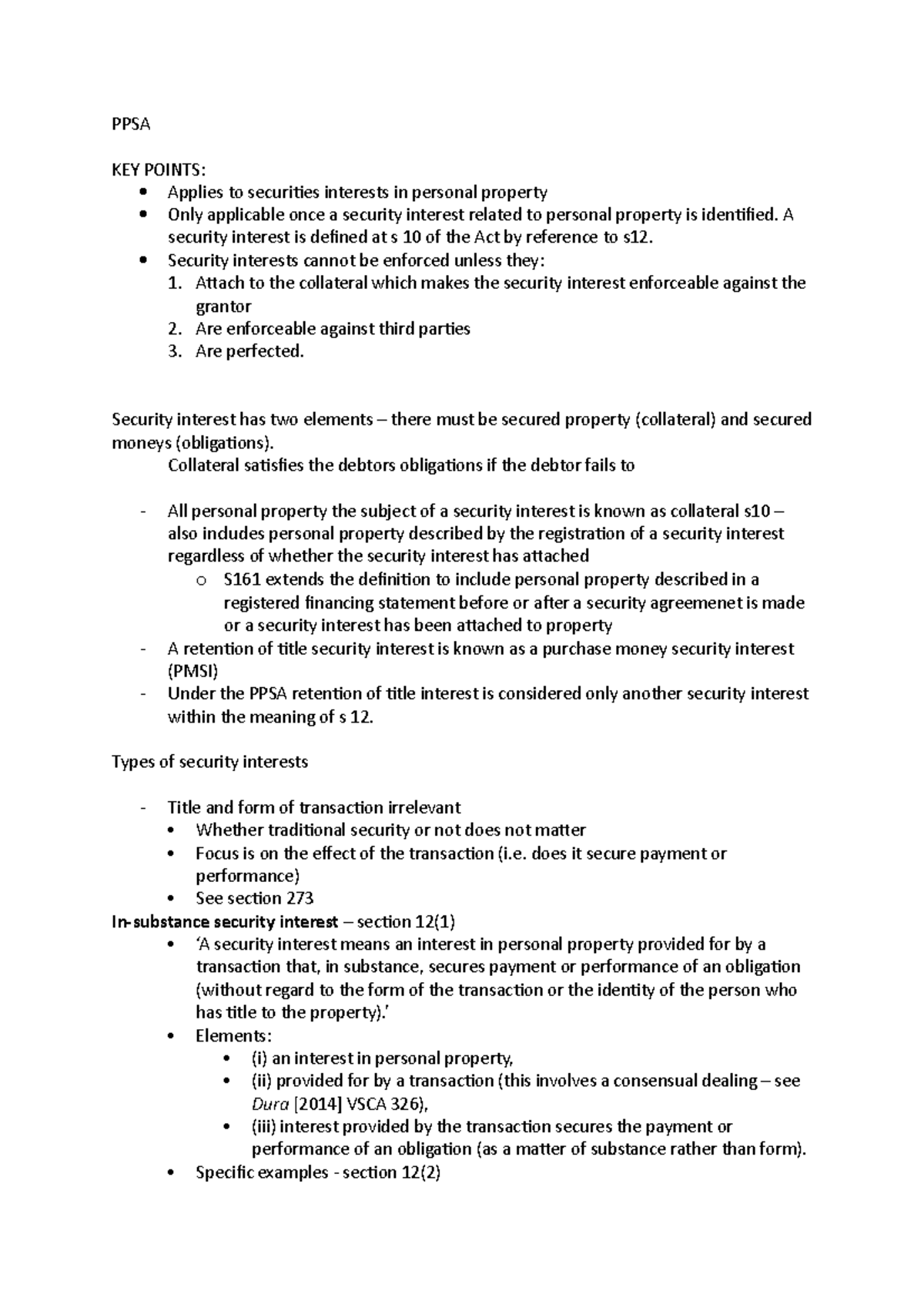 PPSA readings notes - PPSA KEY POINTS: Applies to securities interests ...