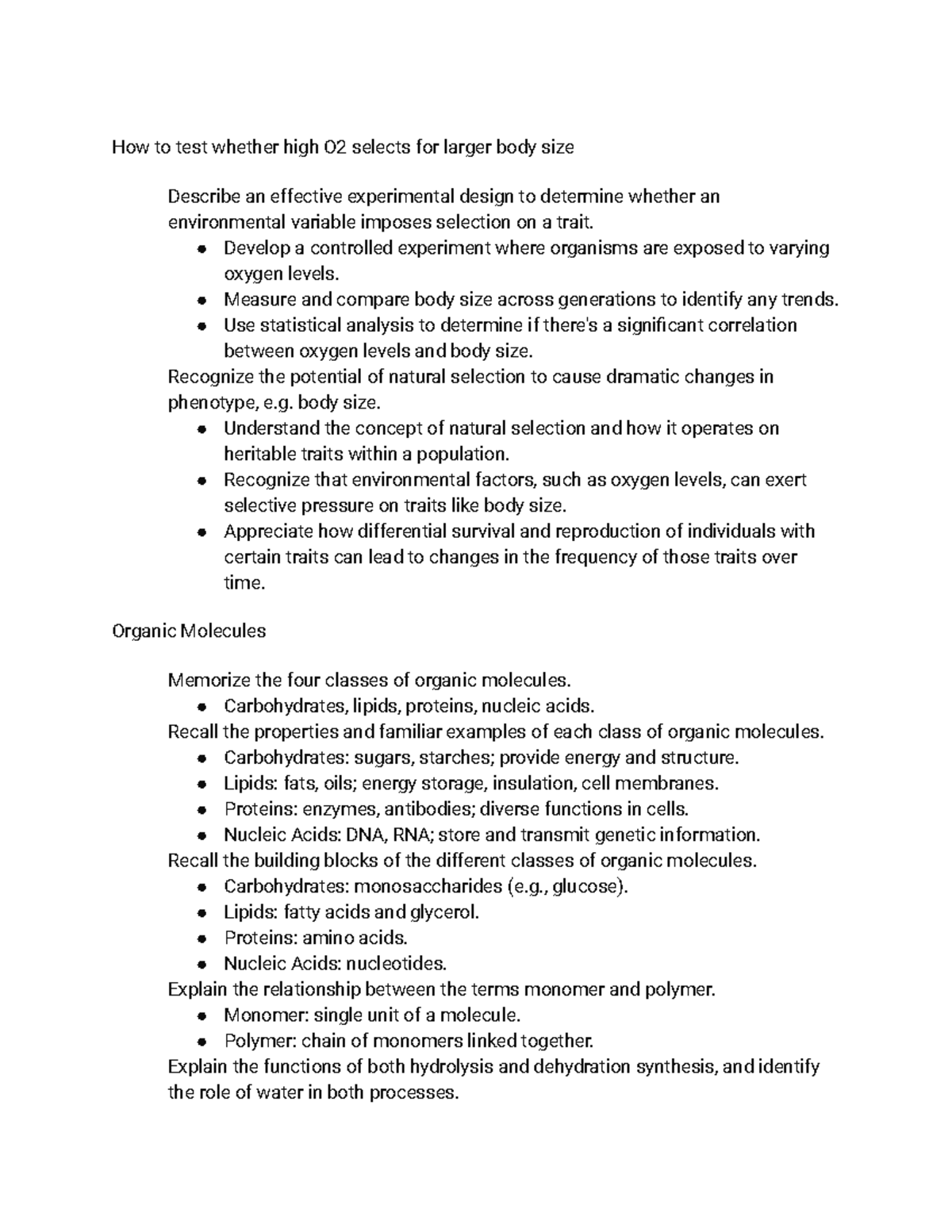 Learing Objectives Test 3 - How to test whether high O2 selects for ...