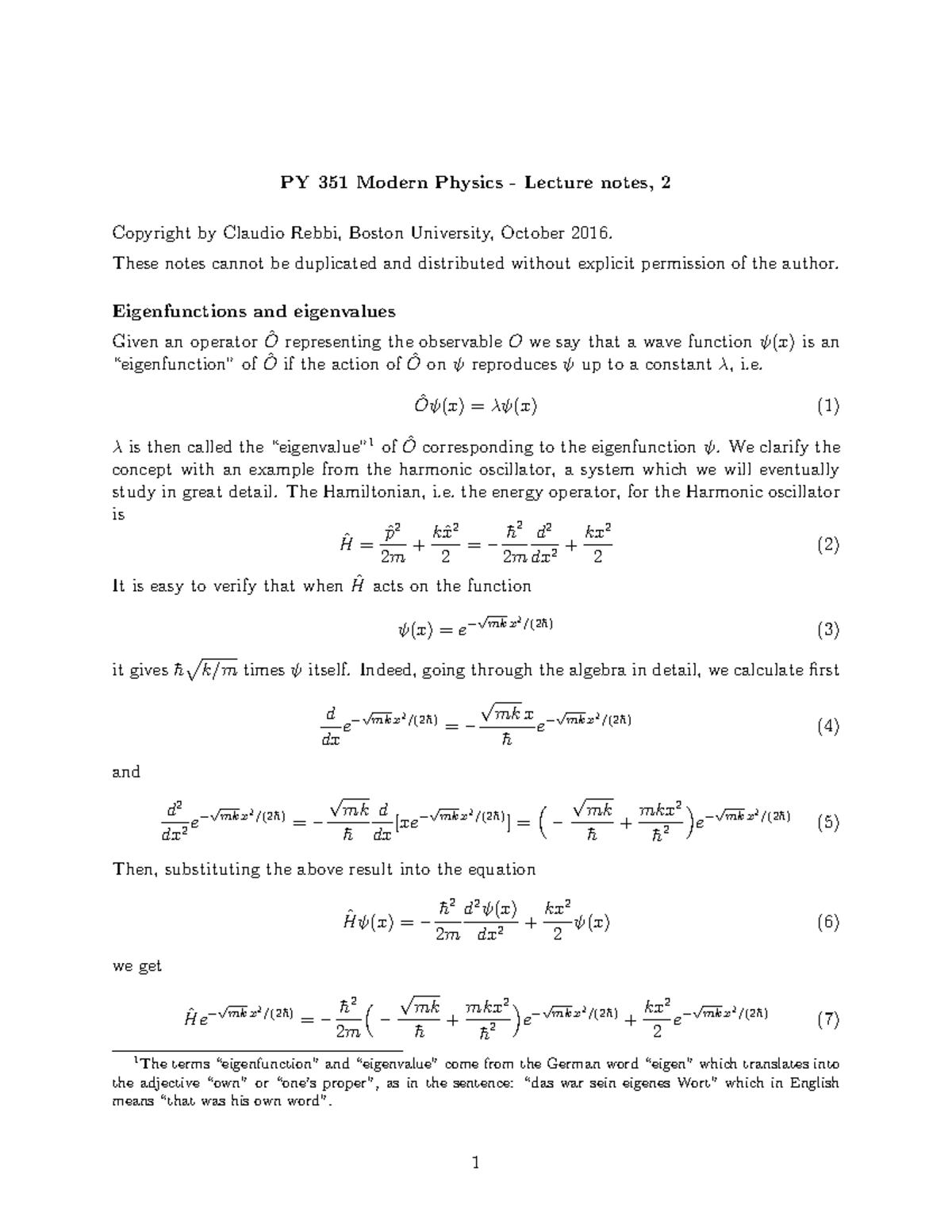Lecture notes, lecture 2 - 2016/2017 - modern physics - PY 351 Modern ...