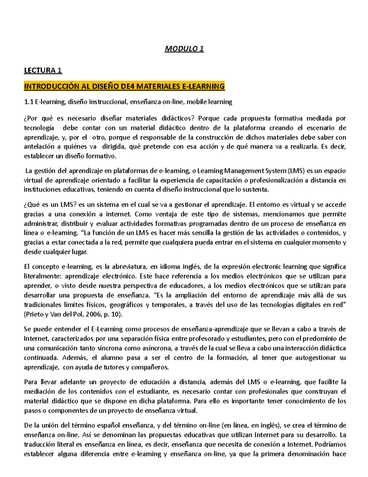 Resumen M1 y M2 - .... - DISEÑO DEMATERIALES VIRTUALES MODULO 1 1 LECTURA 1 INTRODUCCIÓN AL ...