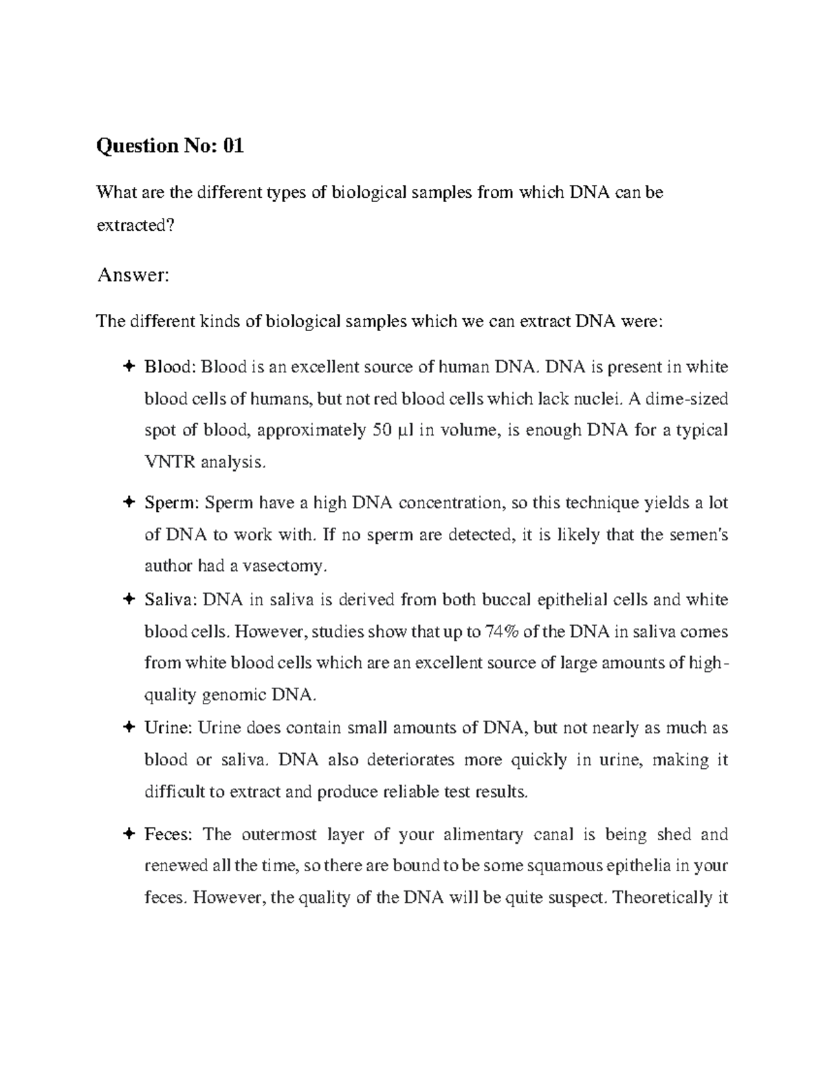 Dna analysis and interpretation - Question No: 01 What are the ...